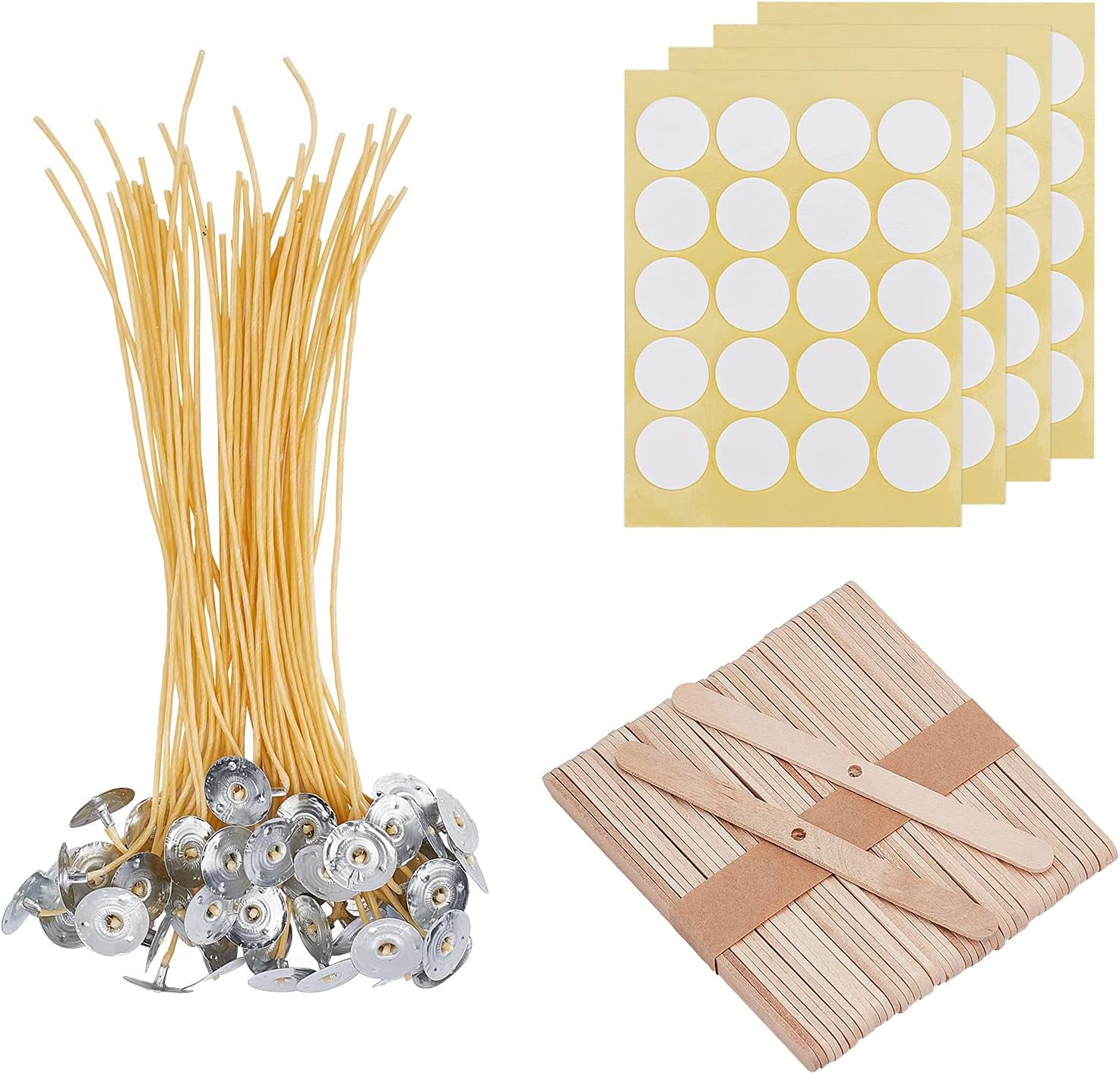 50pcs Cotton Candle Wicks 8 inch with 50pcs Candle Wick Stickers 50pcs ...
