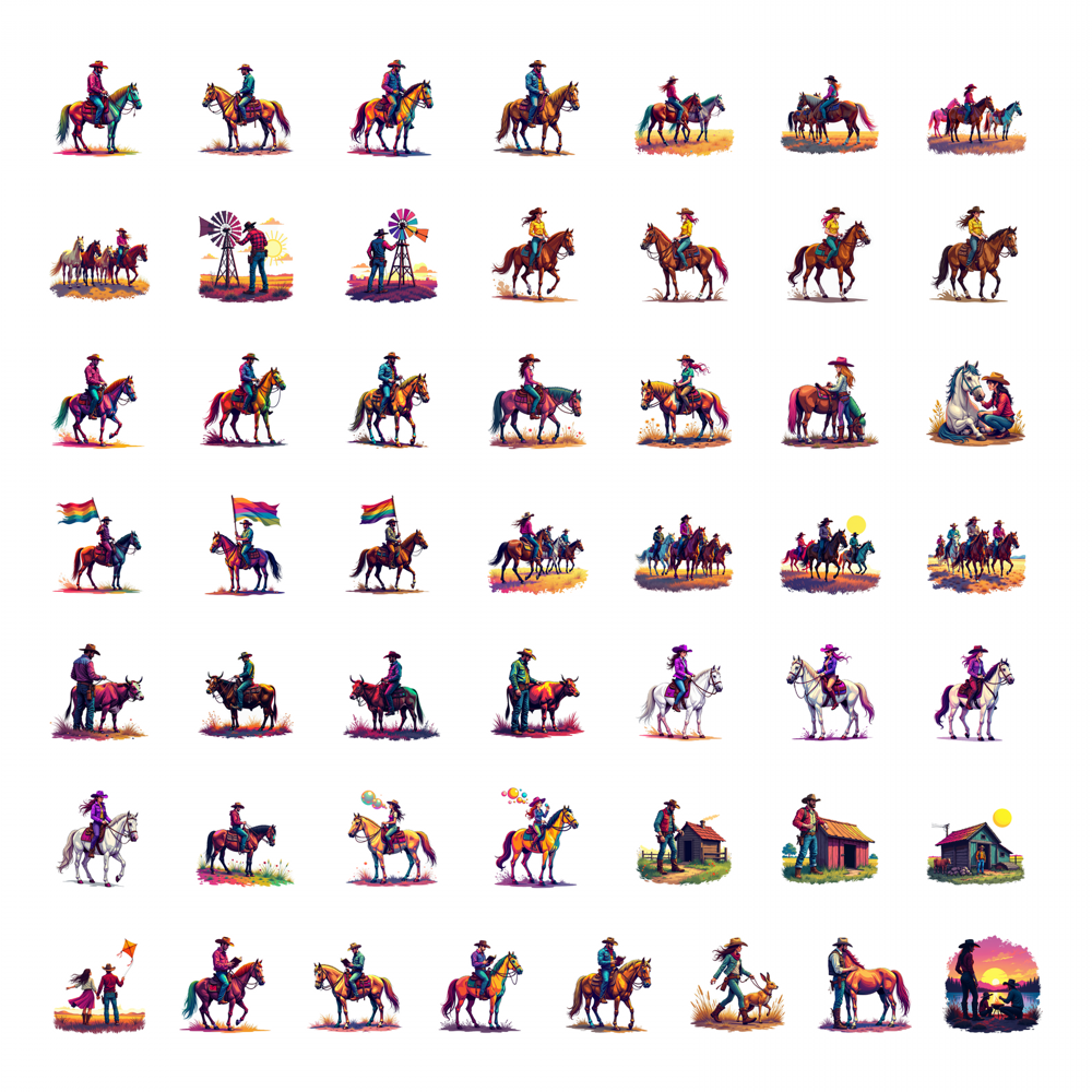 50pcs Cowboy Horse Riding Stickers Retro Cartoon Stickers Country ...