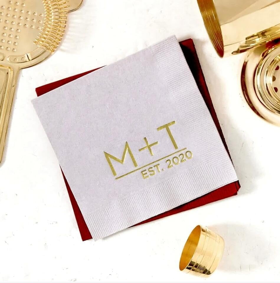 50pcs Custom Initials Napkins - Modern Established Initial Cocktail ...