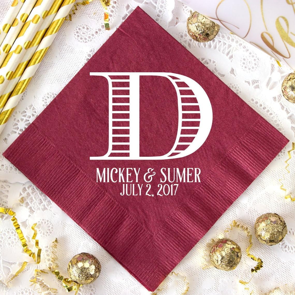 50pcs Custom name Cocktail Napkins Monogram Wedding Napkins ...