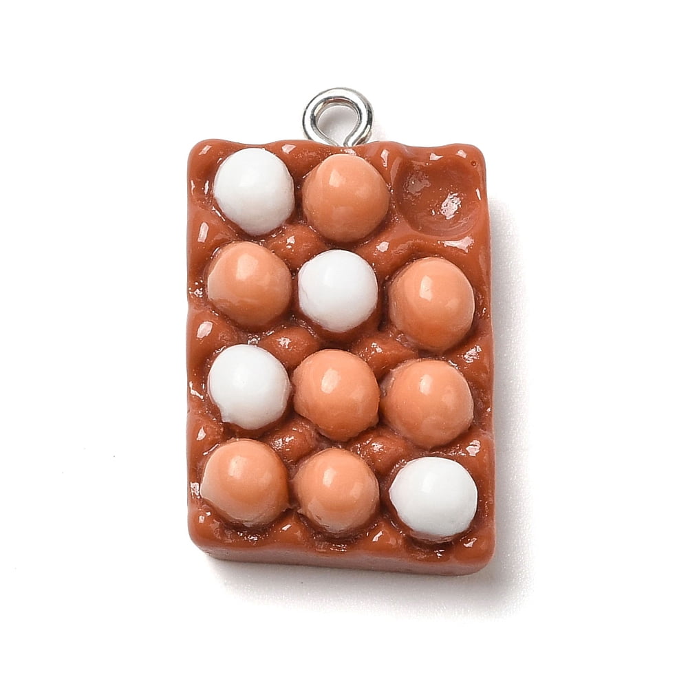 50pcs Cute Opaque Resin Pendants with Iron Loops Egg Saddle Brown 25 ...