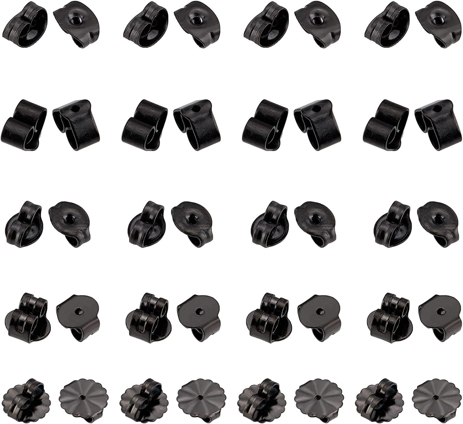 50pcs DIY 5 Styles Electrophoresis Black Earring Back Nut Stainless ...