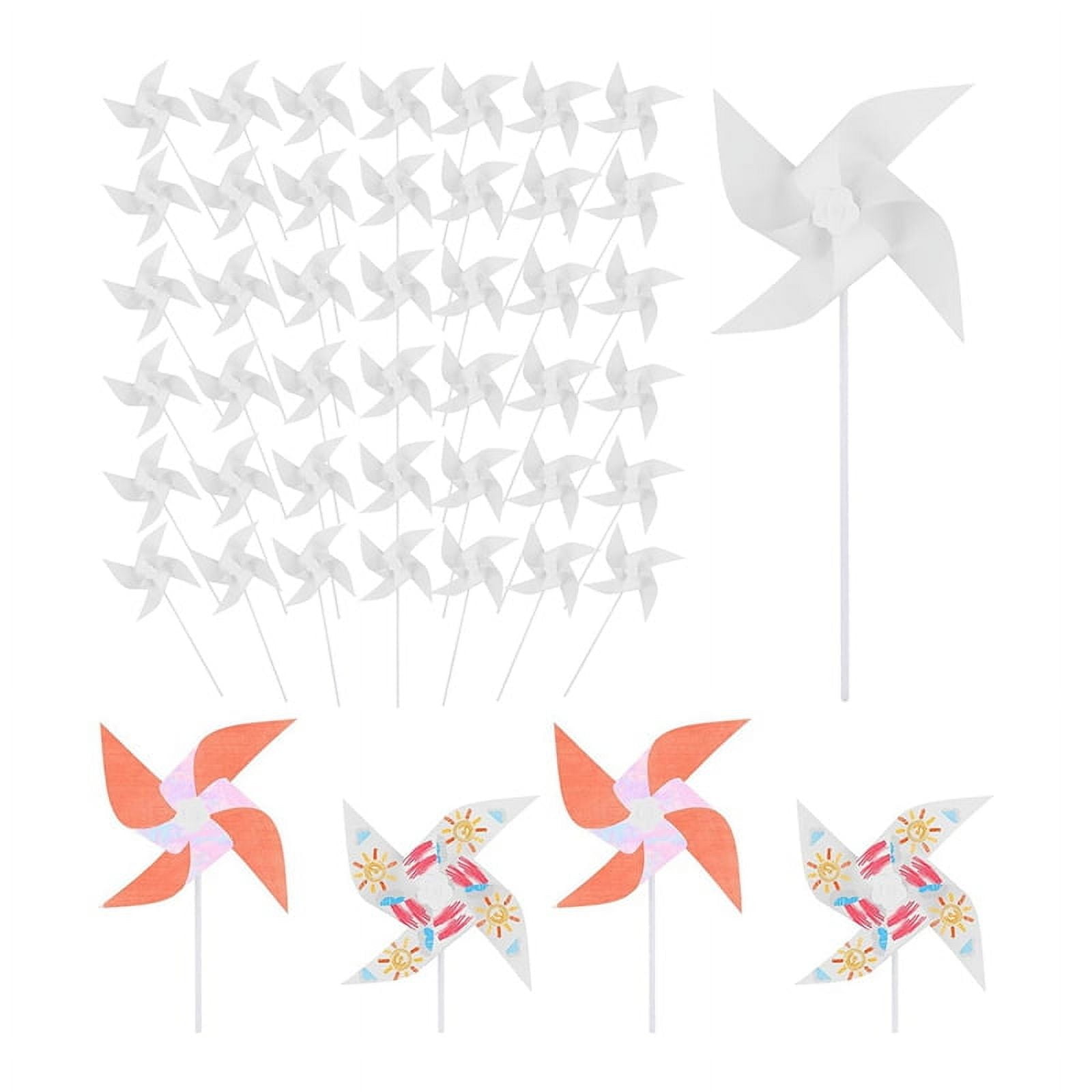 50pcs DIY Kids Paper Pinwheels, White Blank Paper Pinwheels Blank ...