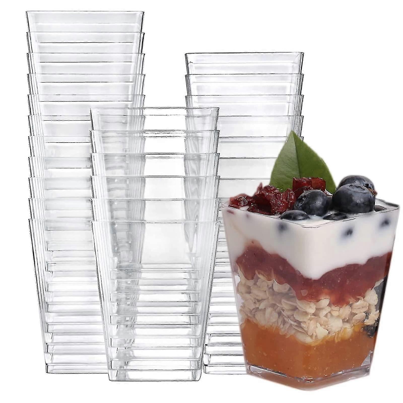 50pcs Dessert Cups Square Dessert Cups Set Reusable Plastic Dessert ...