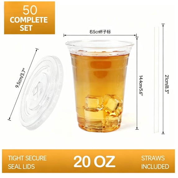 50pcs Disposable Cups with Lids and Straws, Plastic Cups, Party Cups ...