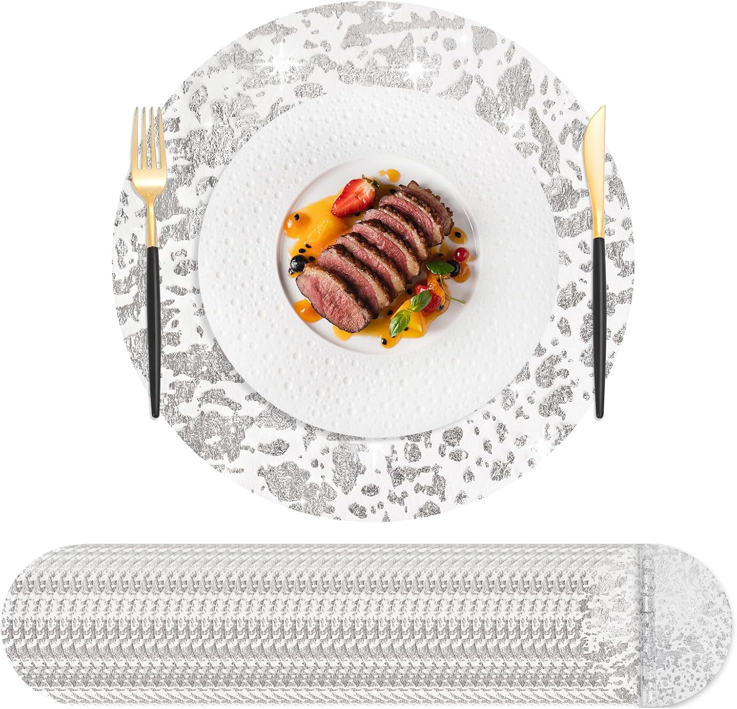 50pcs Disposable Silver Placemats Set, 13 Inch Round Foil Mesh Pressed ...