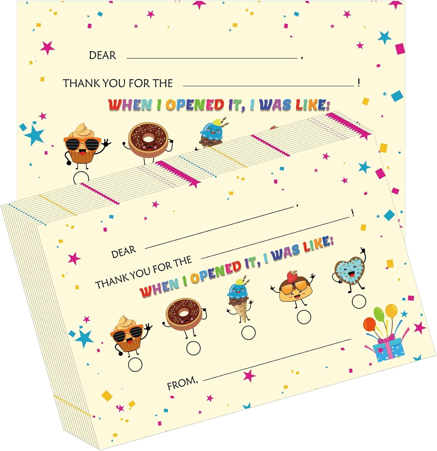 50pcs Donut Kid's Thank You Cards Fill in the Blank Thank You Postcards ...