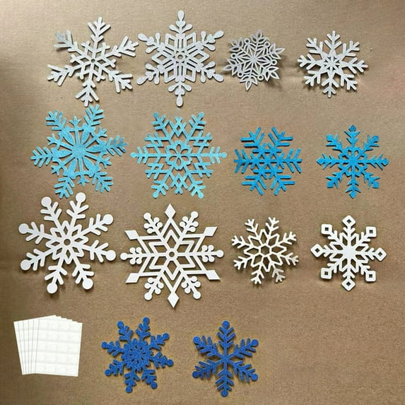 50pcs Double-Sided Snowflake Decorations with Adhesive Dots for Holiday ...