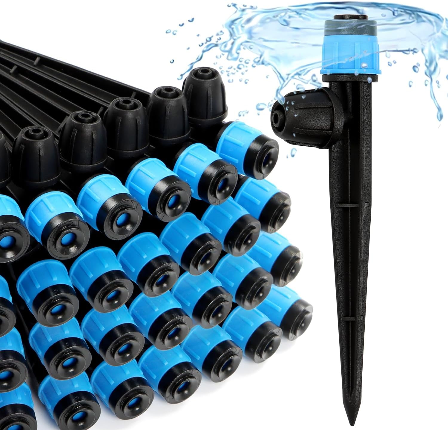 50pcs Drip Emitters Fan Shape with Stake for 1/4" Irrigation Tubing, Adjustable 360 Degree Water ...