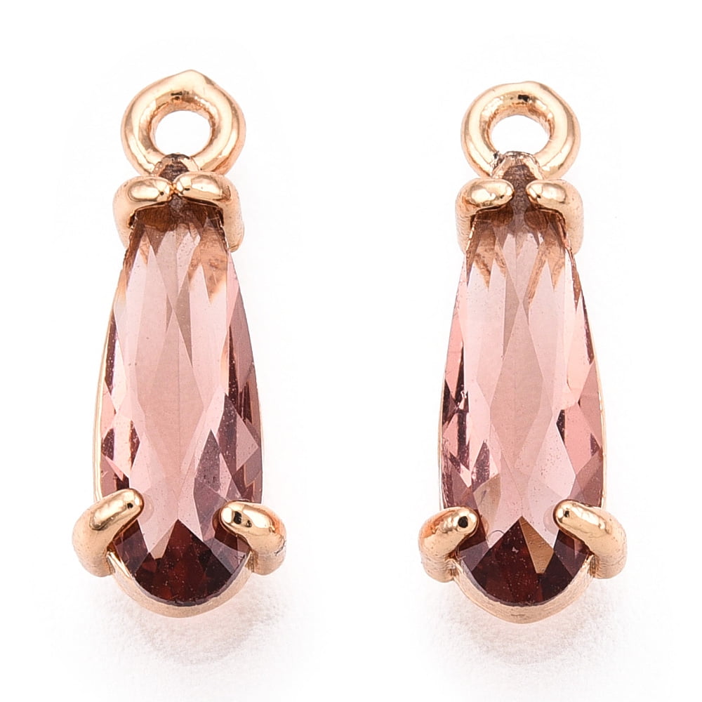 50pcs Faceted Glass Pendants with Golden Tone Brass Open Back Settings Teardrop 14.5x4.5x4mm ...