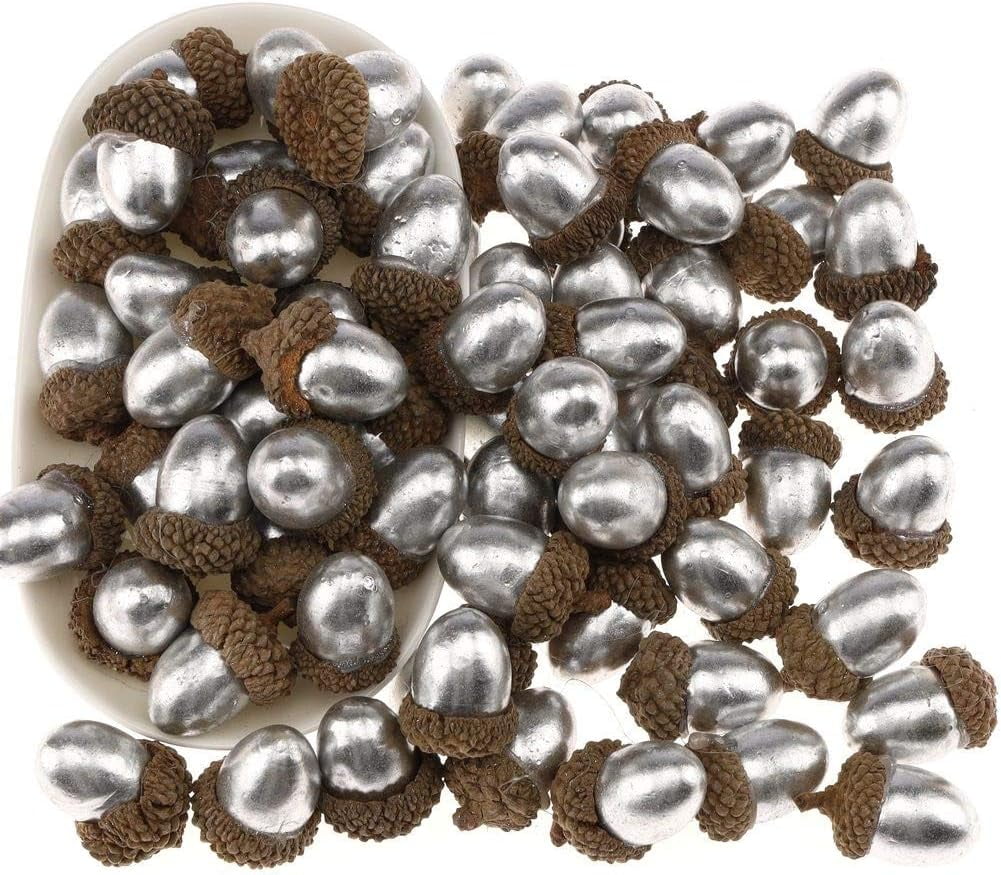 50pcs Fake Silver Acorn Decor Artificial Acorns DIY Craft Material ...