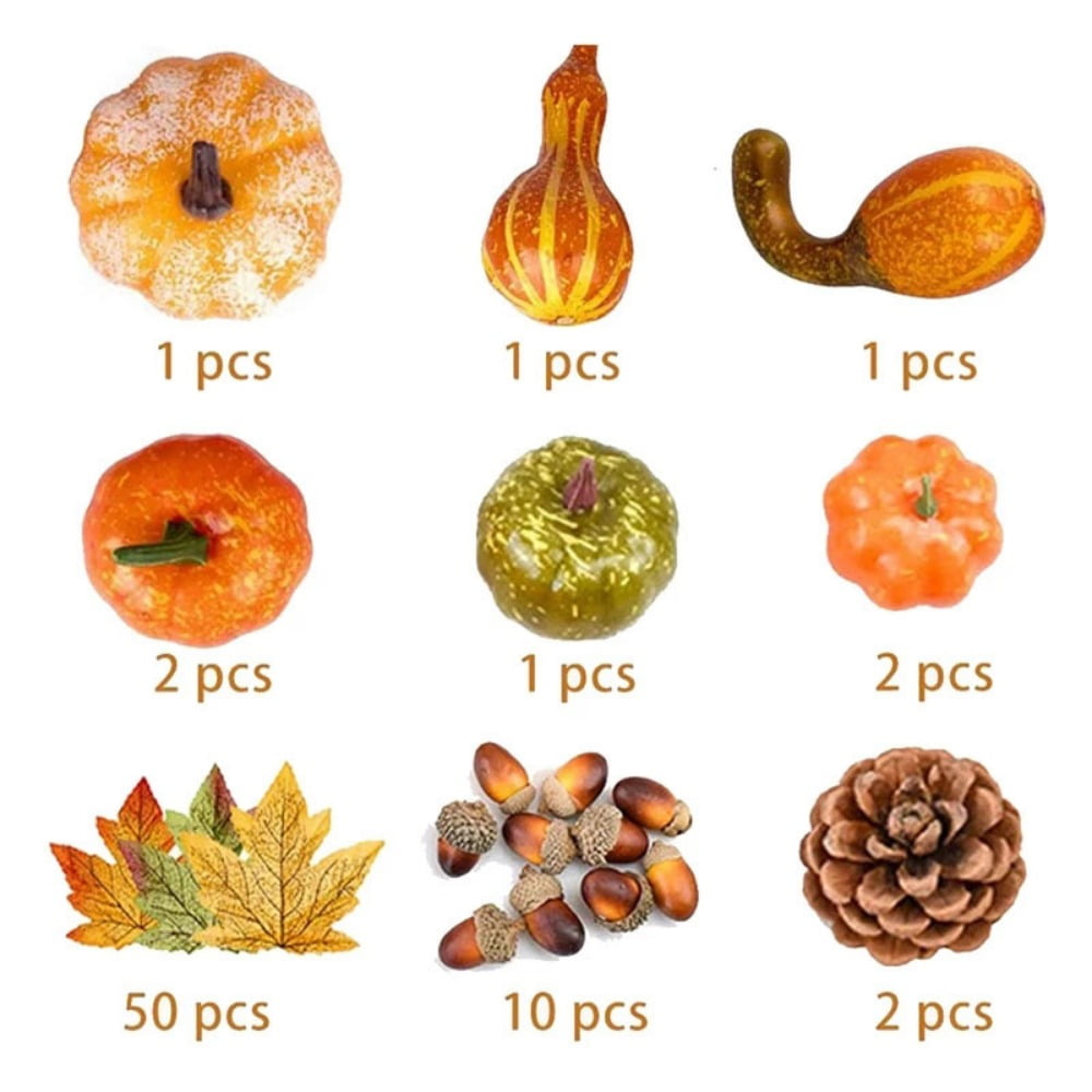 50pcs Fall Pumpkins Decor Set, Mini Artificial Gourd Fall Leaves Acorns ...
