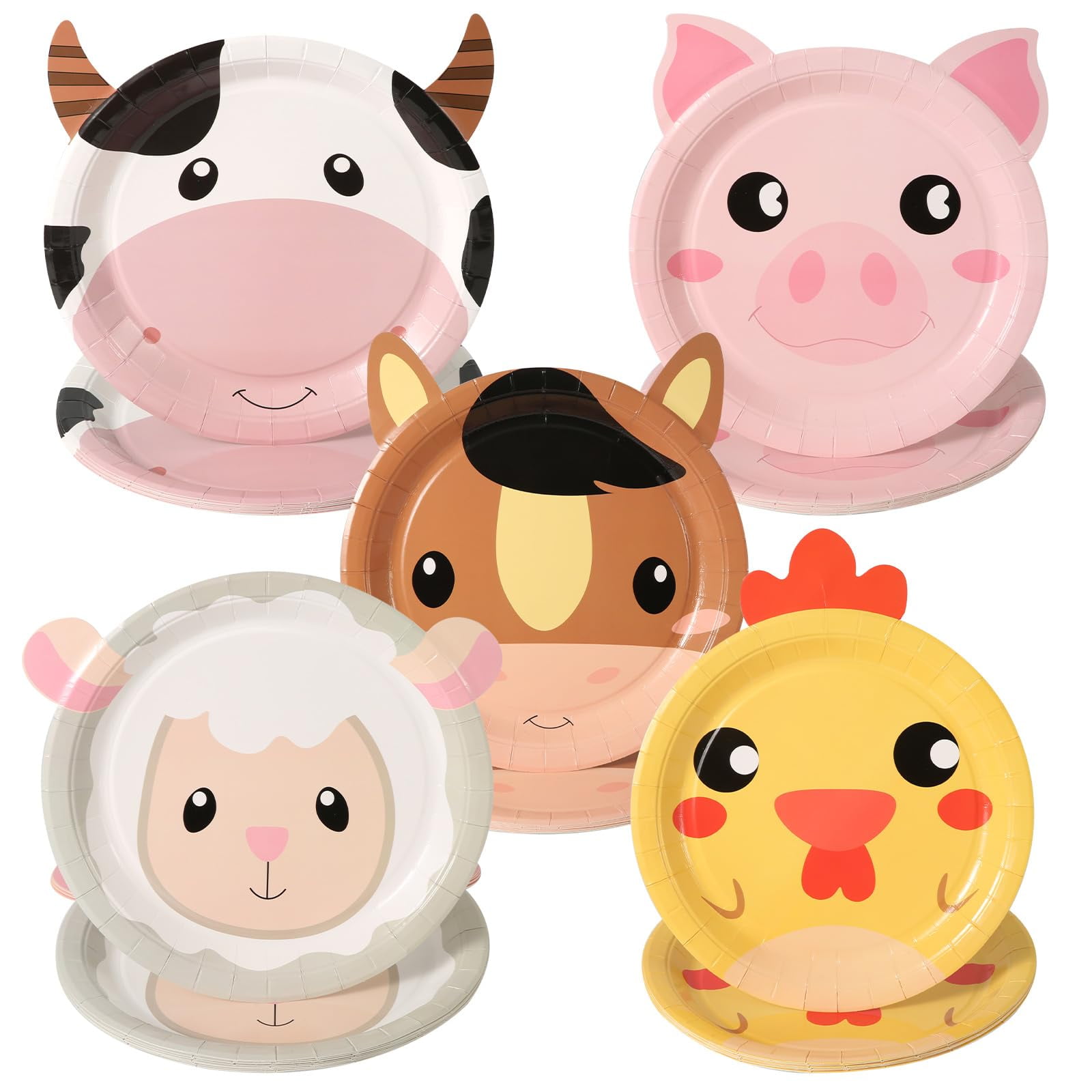 50pcs Farm Party Paper STF9 Plates, Cartoon Animal Disposable Cute ...