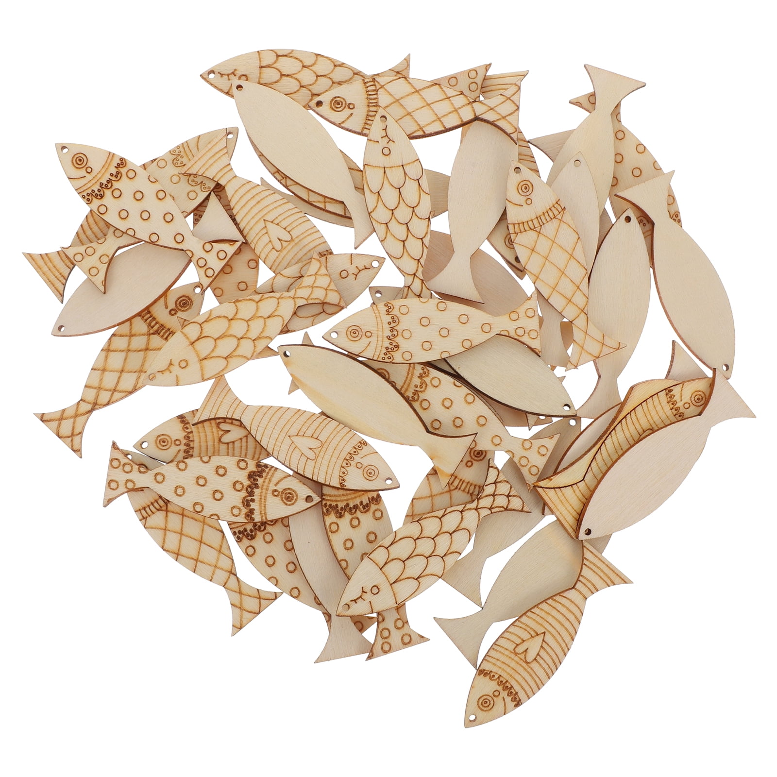 50pcs Fish Shaped Wooden Pieces Unfinished Wood Fish Cutout Blank Fish ...