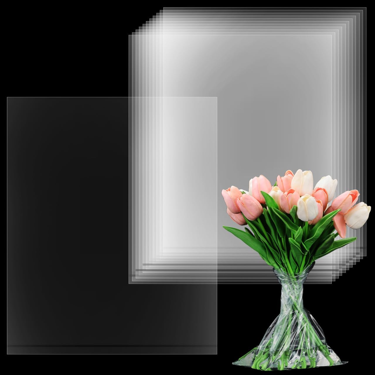 50pcs Flower Water Retainer Plastic Bag Flower Bouquet Sleeve Clear ...