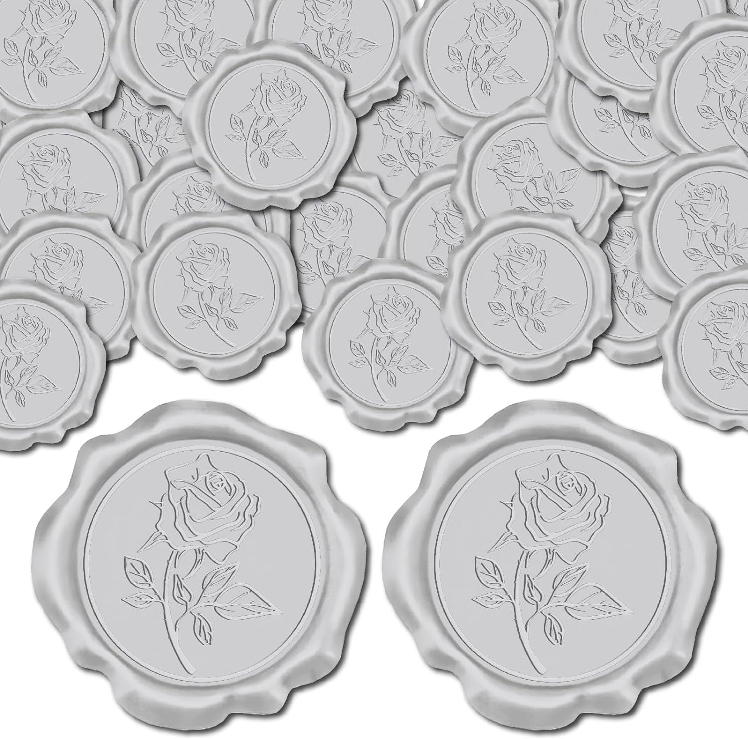 50pcs Flower Wax Seal Stickers Silver Rose Wedding Invitation Envelope ...