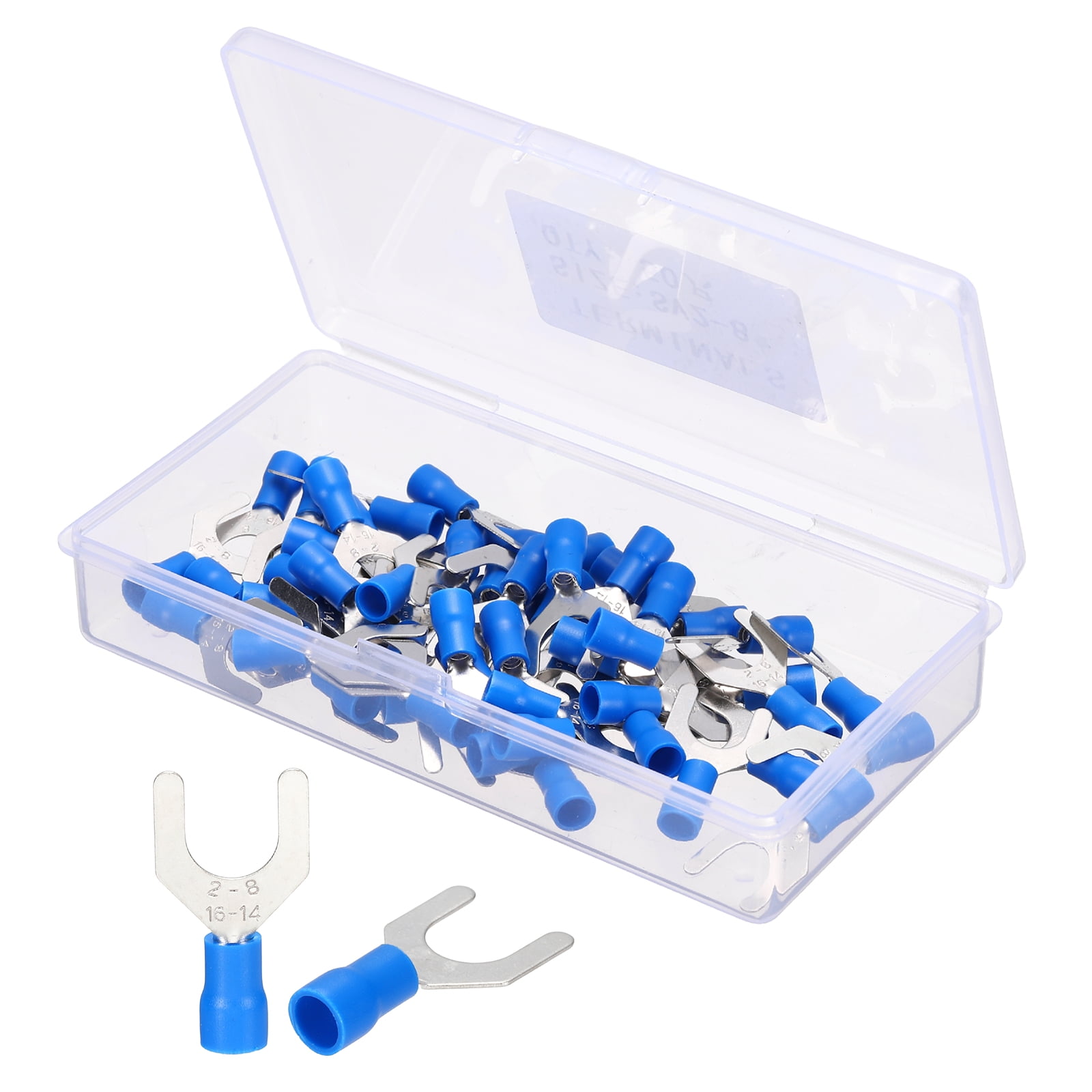 50pcs Fork Spade Connectors, 16-14AWG SV2-8 Fork terminals, Blue ...