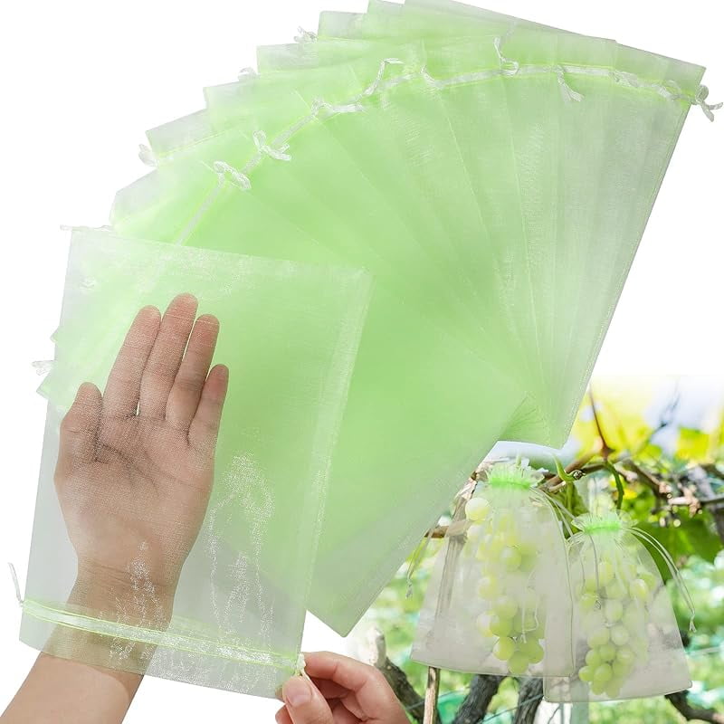 50pcs Fruit Protection Bags 6x9 inch, White Mesh Drawstring Netting ...