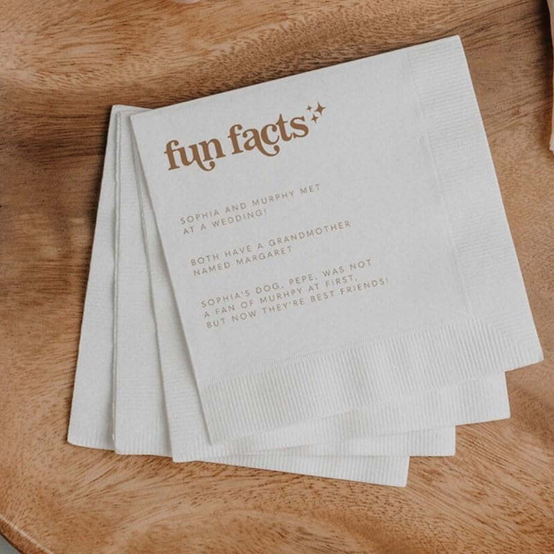 50pcs Fun fact napkin template retro wedding reception personalized ...