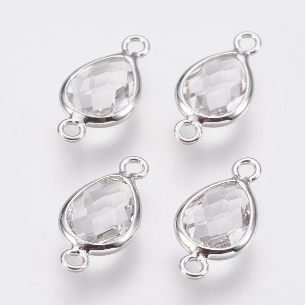 50pcs Glass Links connectors with Brass Findings Faceted Teardrop ...