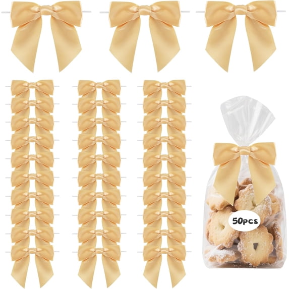 50pcs Gold Satin Ribbon Bows with Twist Tie, 4.5 Inch Decorative Bows ...