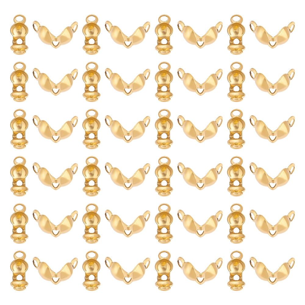 50pcs Golden Bead Tips Stainless Steel Calotte Ends Open Clamshell Knot ...