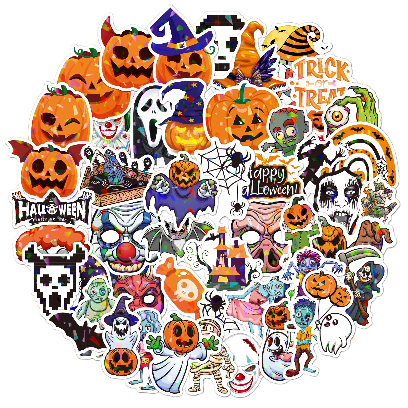 50pcs Halloween Scream Stickers (Holographic) – Scary/Pumpkin Style ...