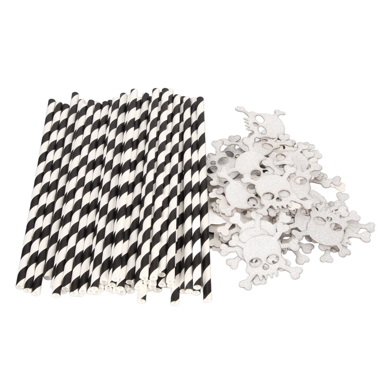 50pcs Halloween Skeleton Paper Straw Decorative Silver Skeleton ...
