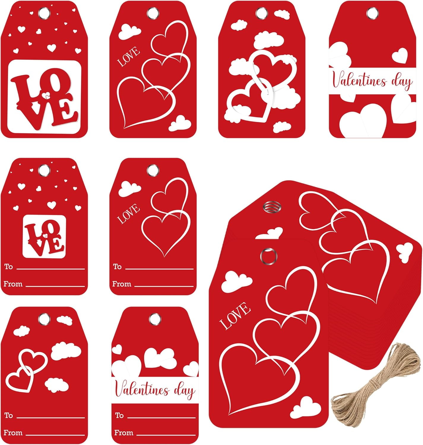 50pcs Happy Valentine's Day Gift Tags with String Sweet Themed Party ...