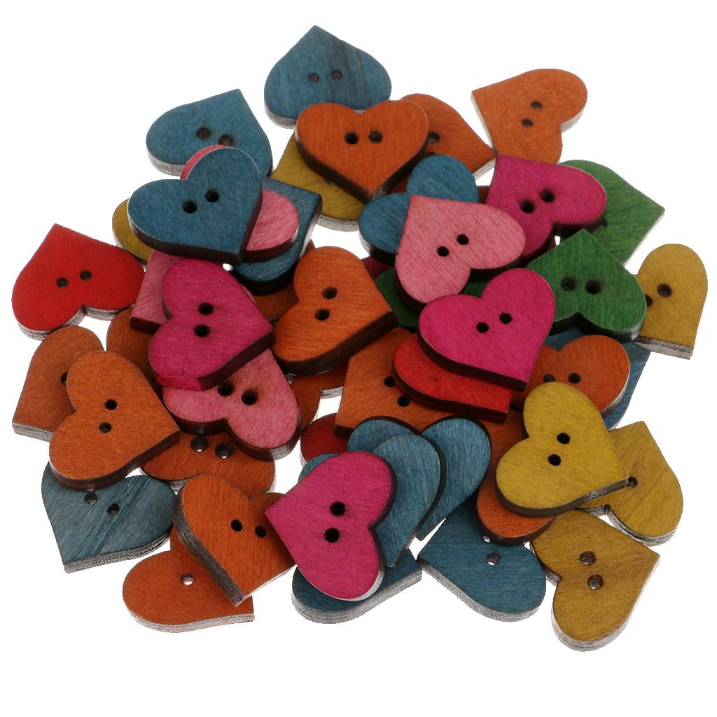 50pcs Heart Shape Wooden 2 Holes Crafts Buttons for Sewing 19mm ...