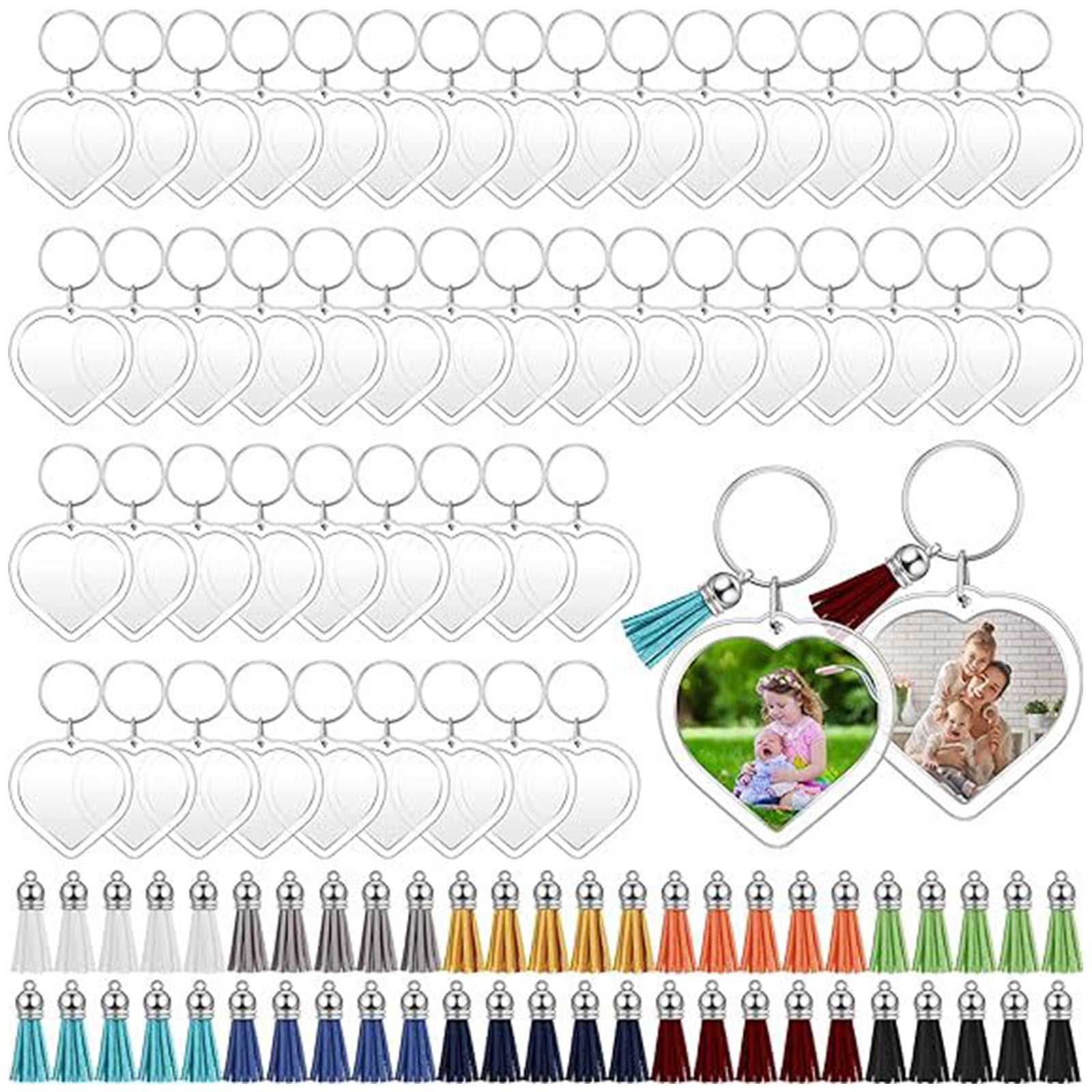 50pcs Heart Shaped Key Rings Accessory Acrylic Photo Frames with ...
