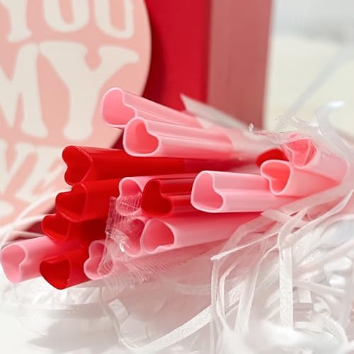 50pcs Heart Shaped Pink Straws Disposable Drinking Cute Straw ...