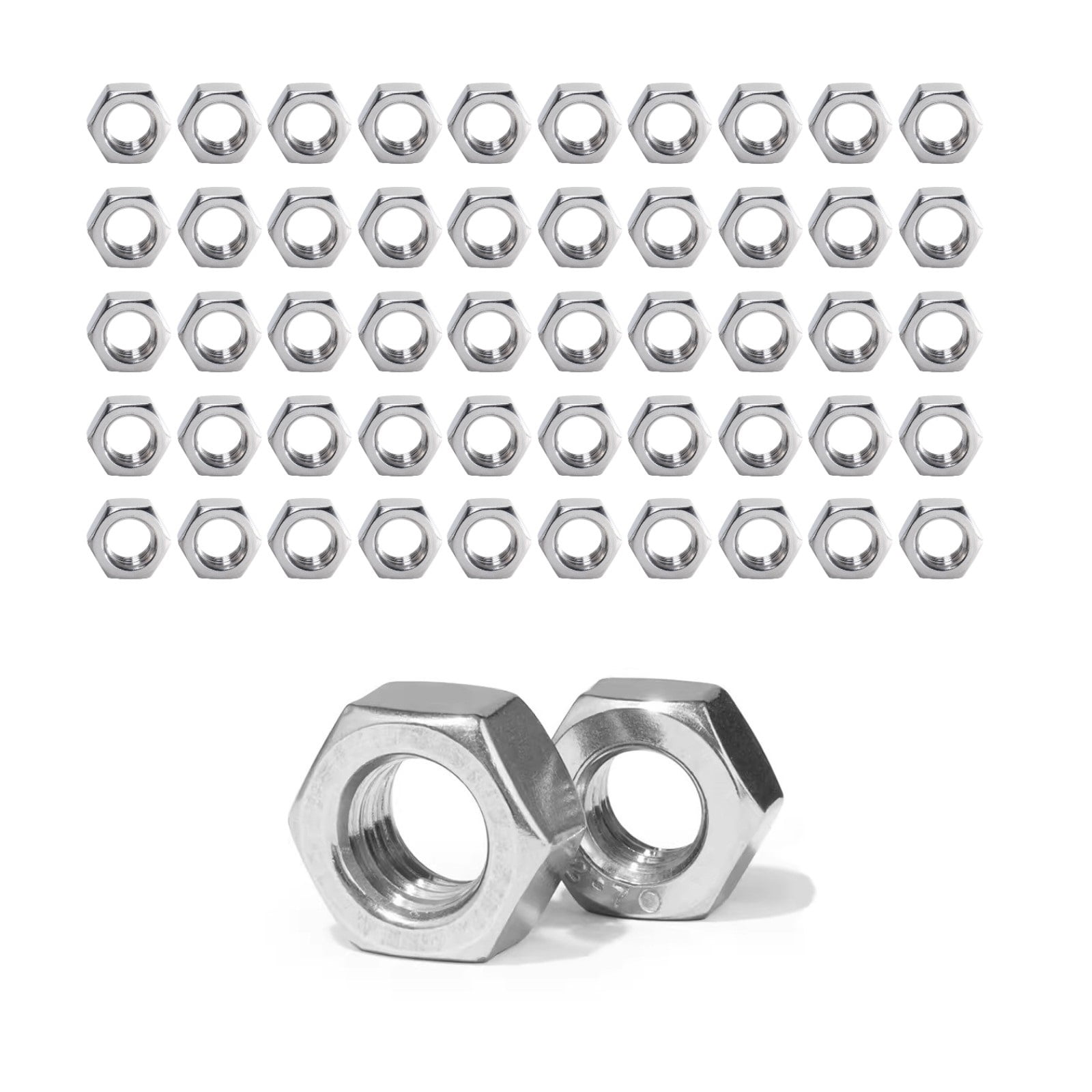 50pcs Hex Nuts, M1-M6 for Choice, 304 Stainless Steel Plain Finish Full ...