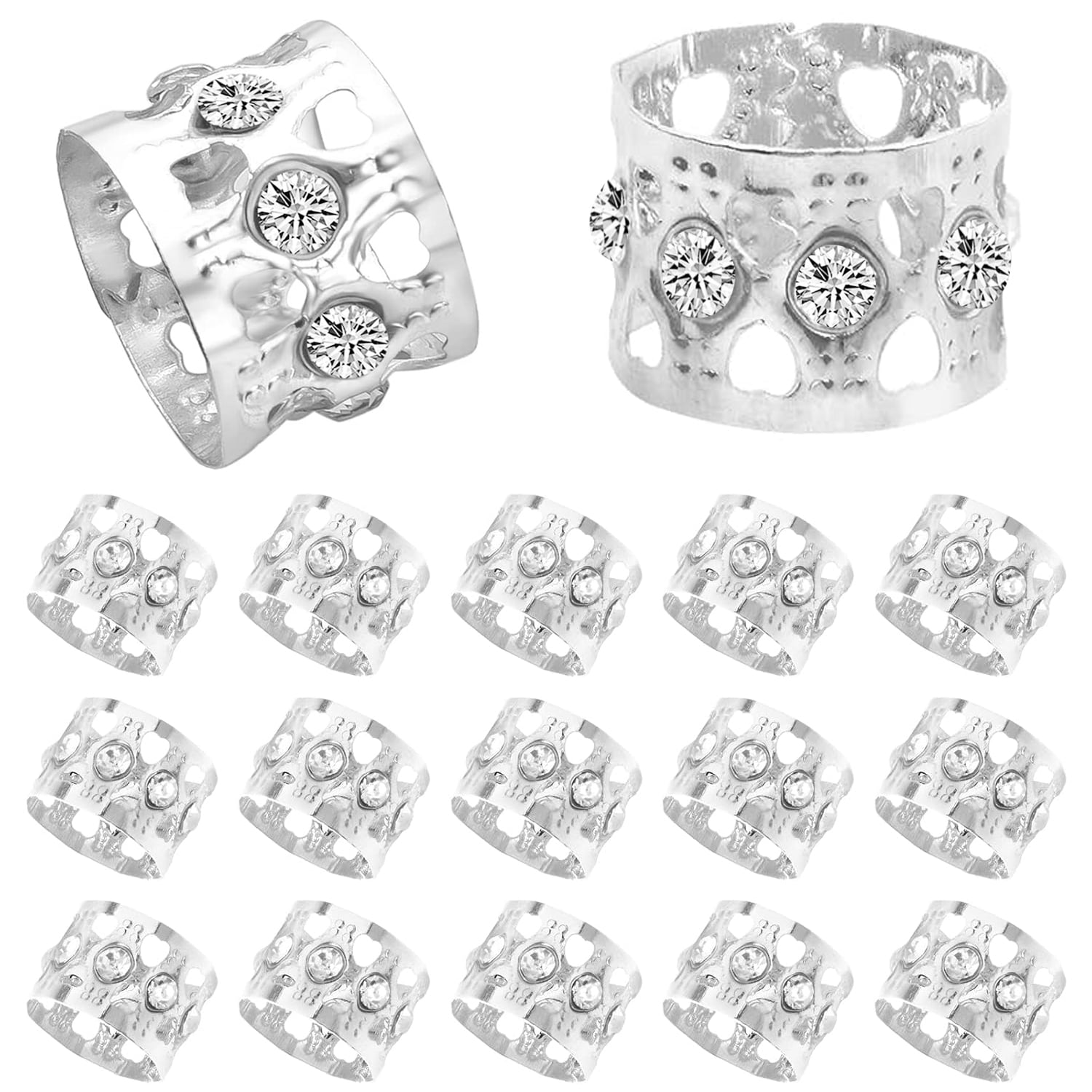 50pcs Hollow Heart Rhinestone Dreadlocks Beads Hair Braid Rings Clips ...