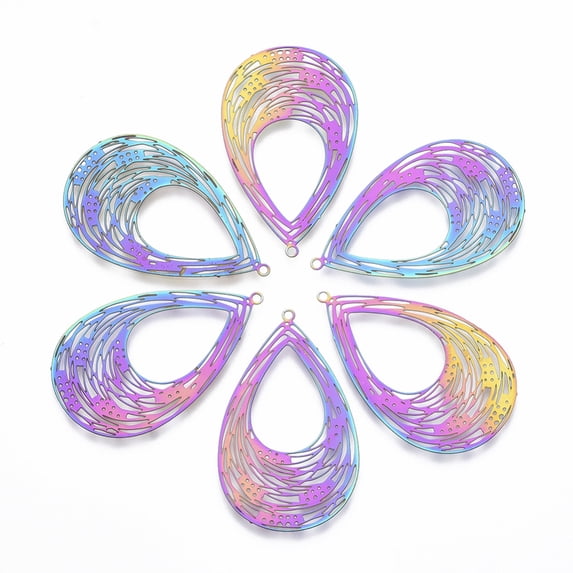 50pcs Ion Plating(IP) 201 Stainless Steel Filigree Pendants Etched ...
