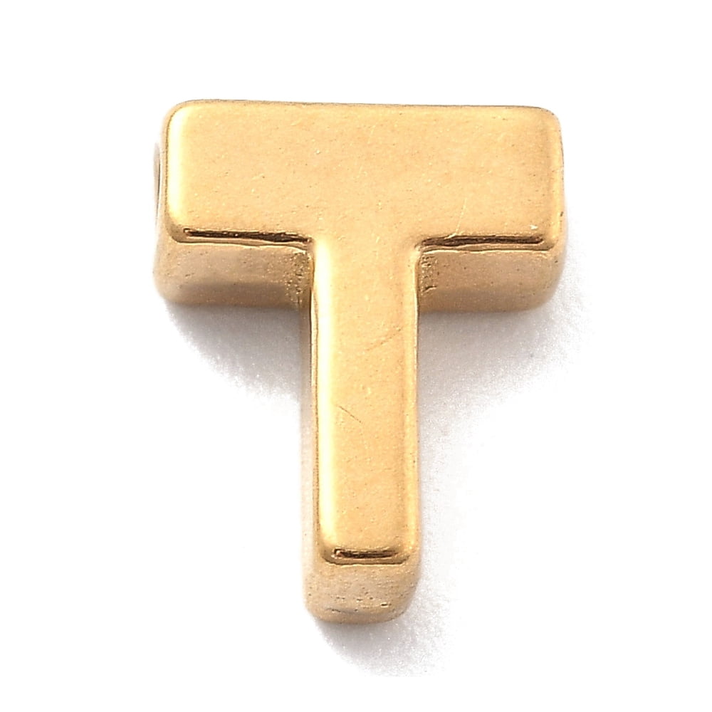 50pcs Ion Plating(IP) 304 Stainless Steel Letter Charm golden Letter T ...
