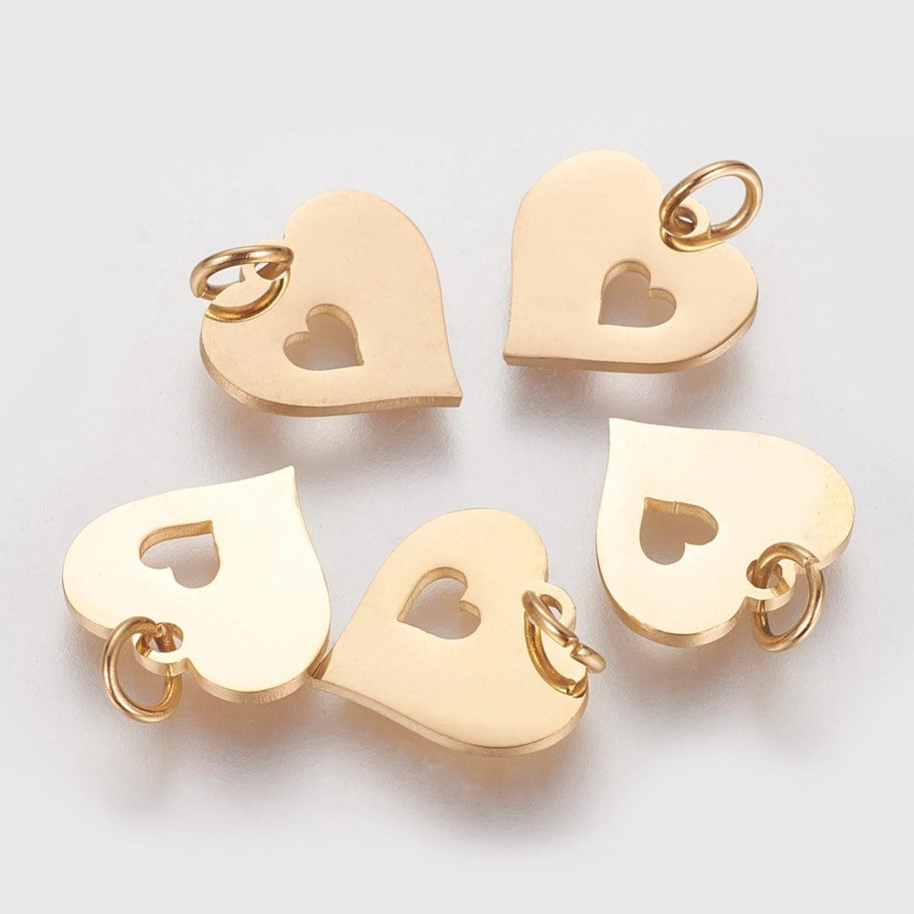 50pcs Ion Plating(IP) 304 Stainless Steel Pendants Heart with Heart ...
