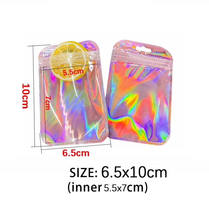 50pcs Iridescent Self Sealing Bags Pink Laser Plastic Pouches ...