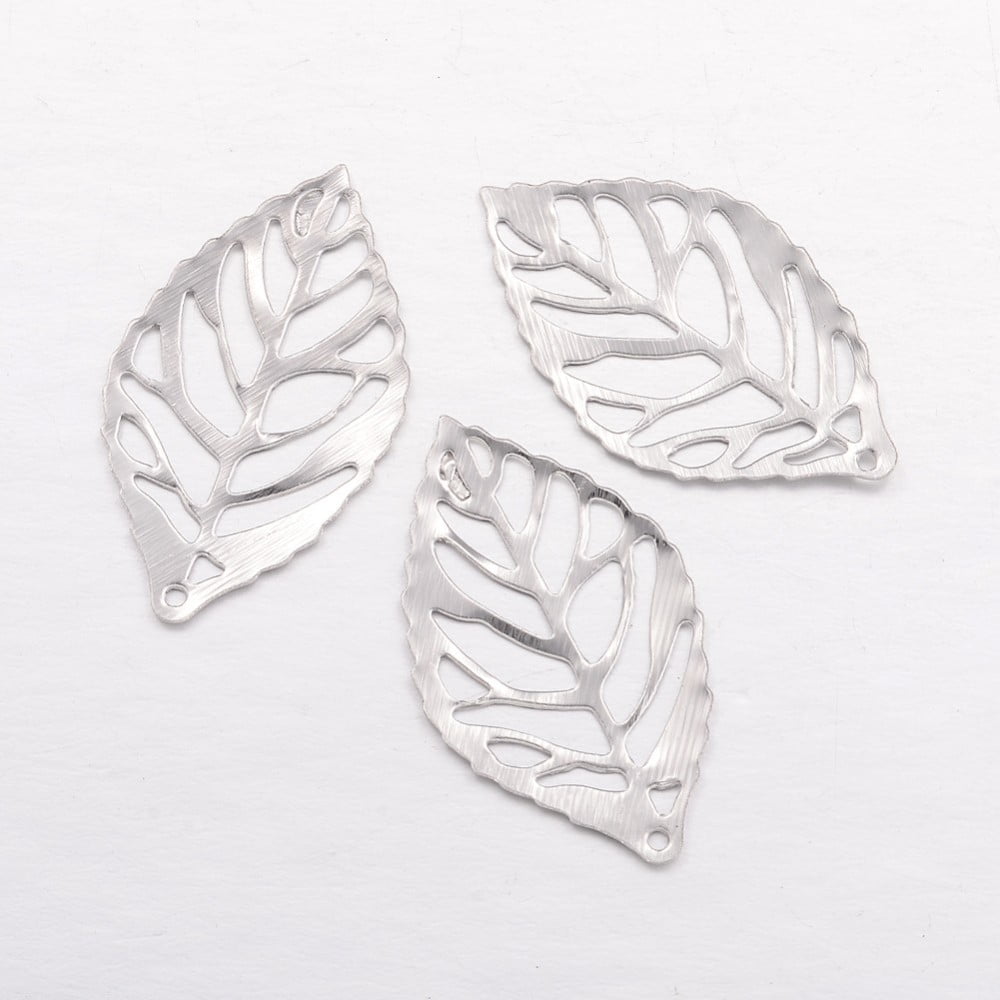 50pcs Iron Filigree Pendants Leaf Platinum 23x13x1mm Hole: 0.5mm ...