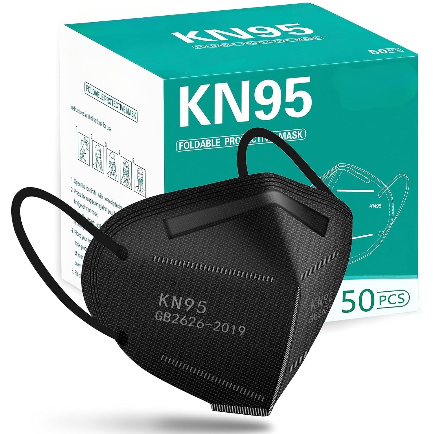 50pcs KN95 Face Mask Black 5 Layer Cup Dust Safety Masks Filter ...