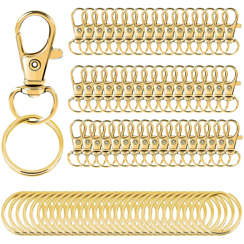 50pcs Keychain Hooks with Key Rings Goldsilver Metal Swivel Lobster ...