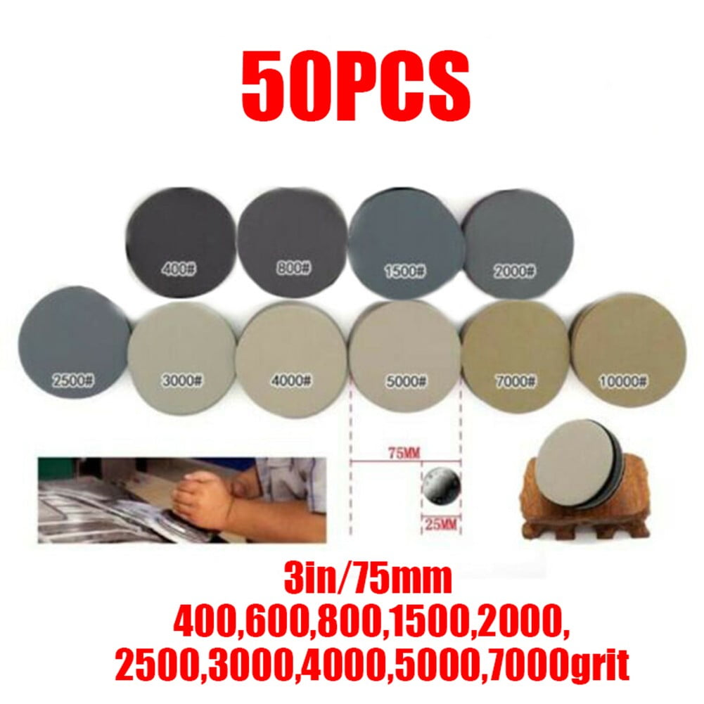 50pcs Kit 3 Inch Wet Dry Sandpaper Hook Loop Round Sanding Discs ...