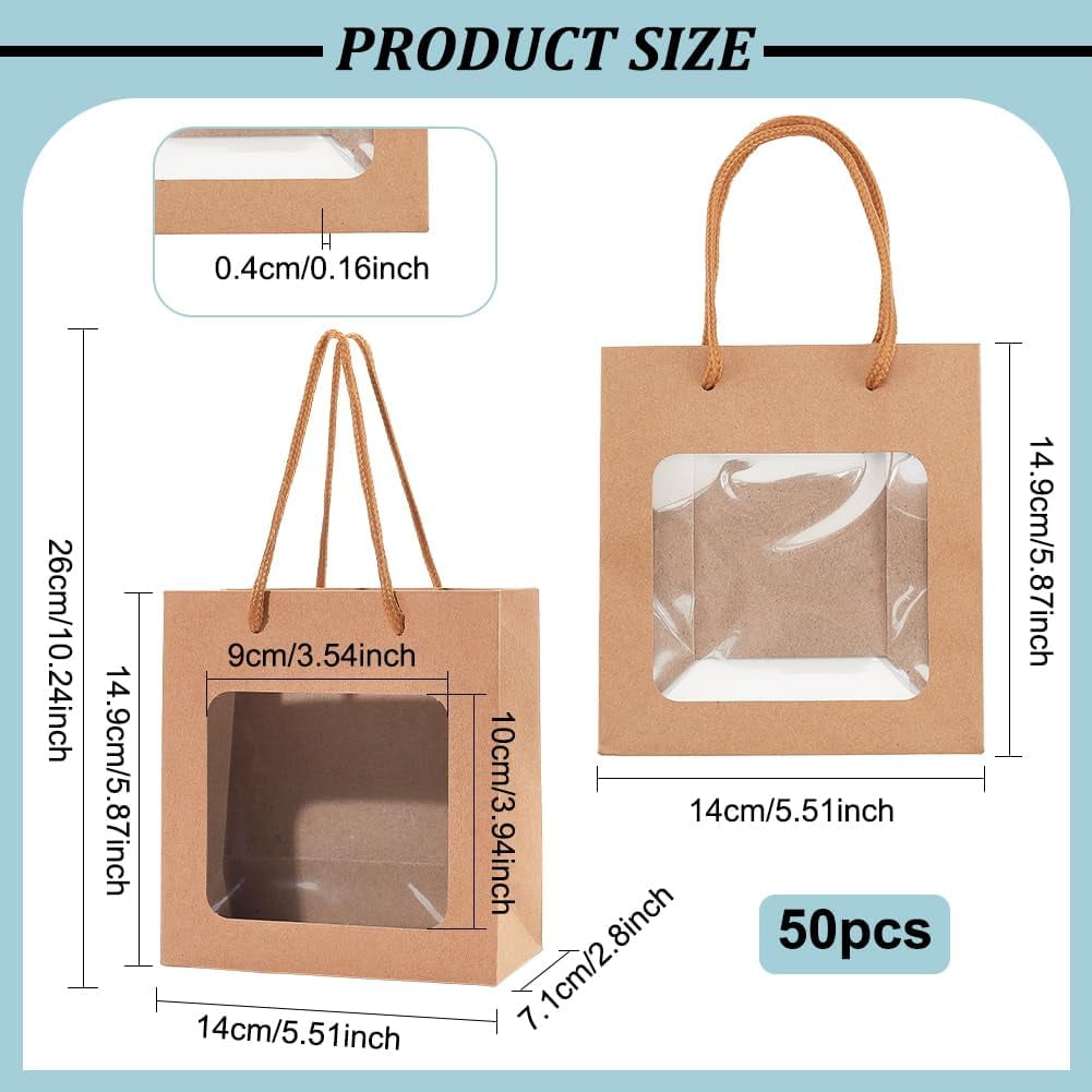 50pcs Kraft Paper Gift Bags with Window for Wedding Party Birthday ...