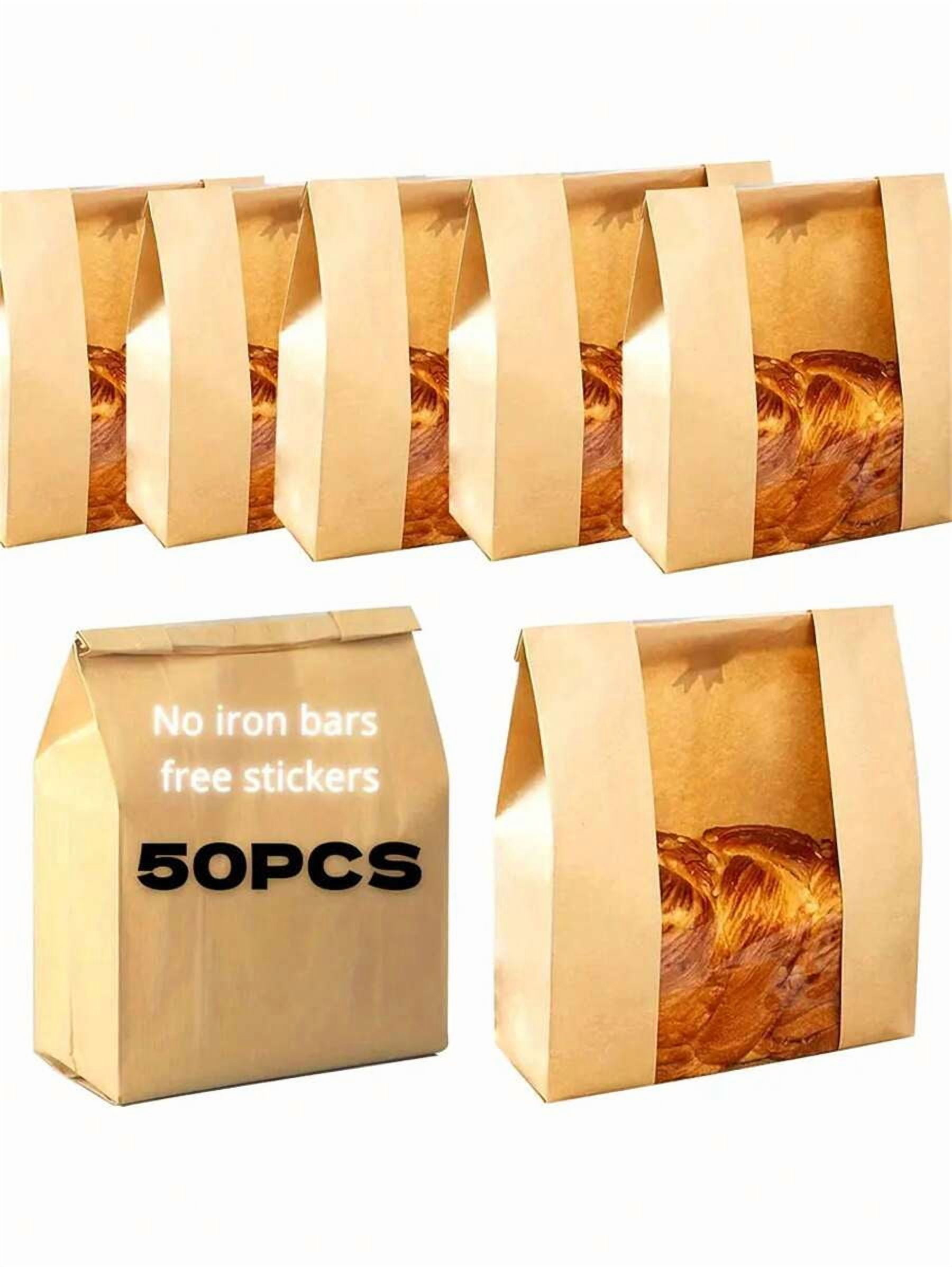 50pcs Kraft Toast Bread Bags with Stickers - Small/Medium/Large Sizes ...