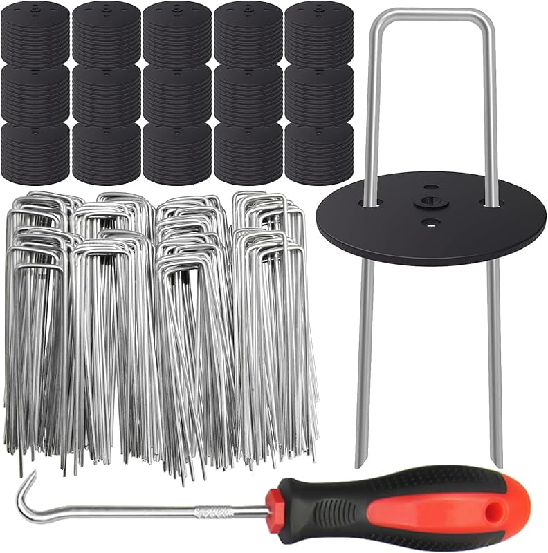 50pcs Landscape Staples+50pcs Gaskets+1 Pick Hook, 6 Inch Garden ...