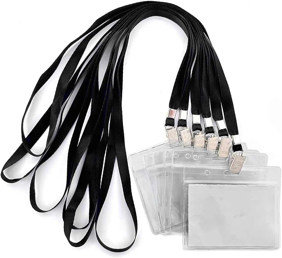 50pcs Lanyards with ID Holder for Name Tags Waterproof Type Clear ...