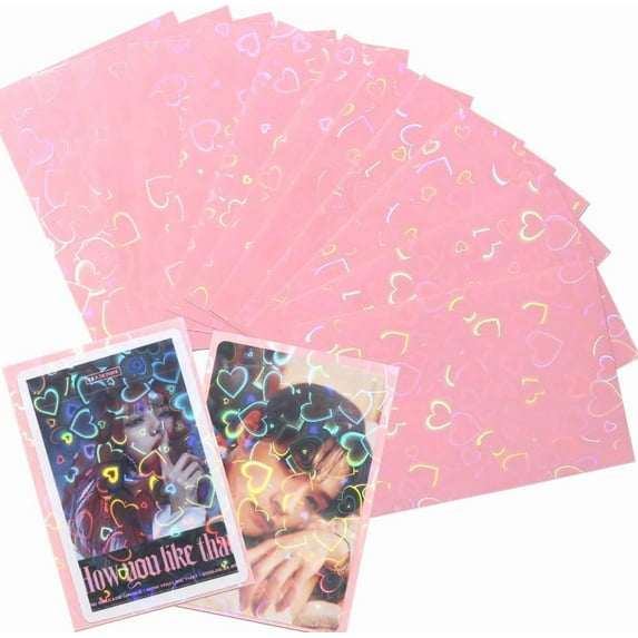 50pcs Laser Flashing Heart Kpop Photocard Sleeves 61x91mm Holographic ...