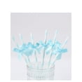 50pcs Light Blue Striped Bow Paper Straws With Satin Ribbon Bows ...