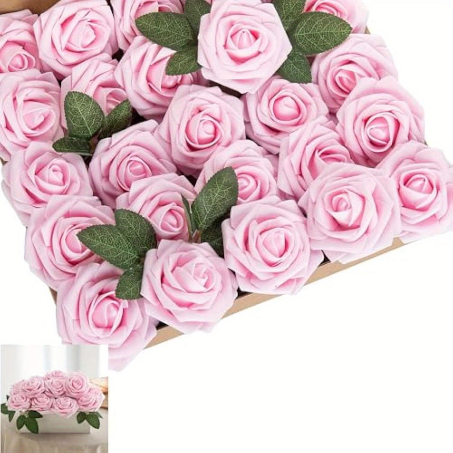 50pcs Light Pink Artificial Flower Foam Rose Real Looking Fake Rose ...