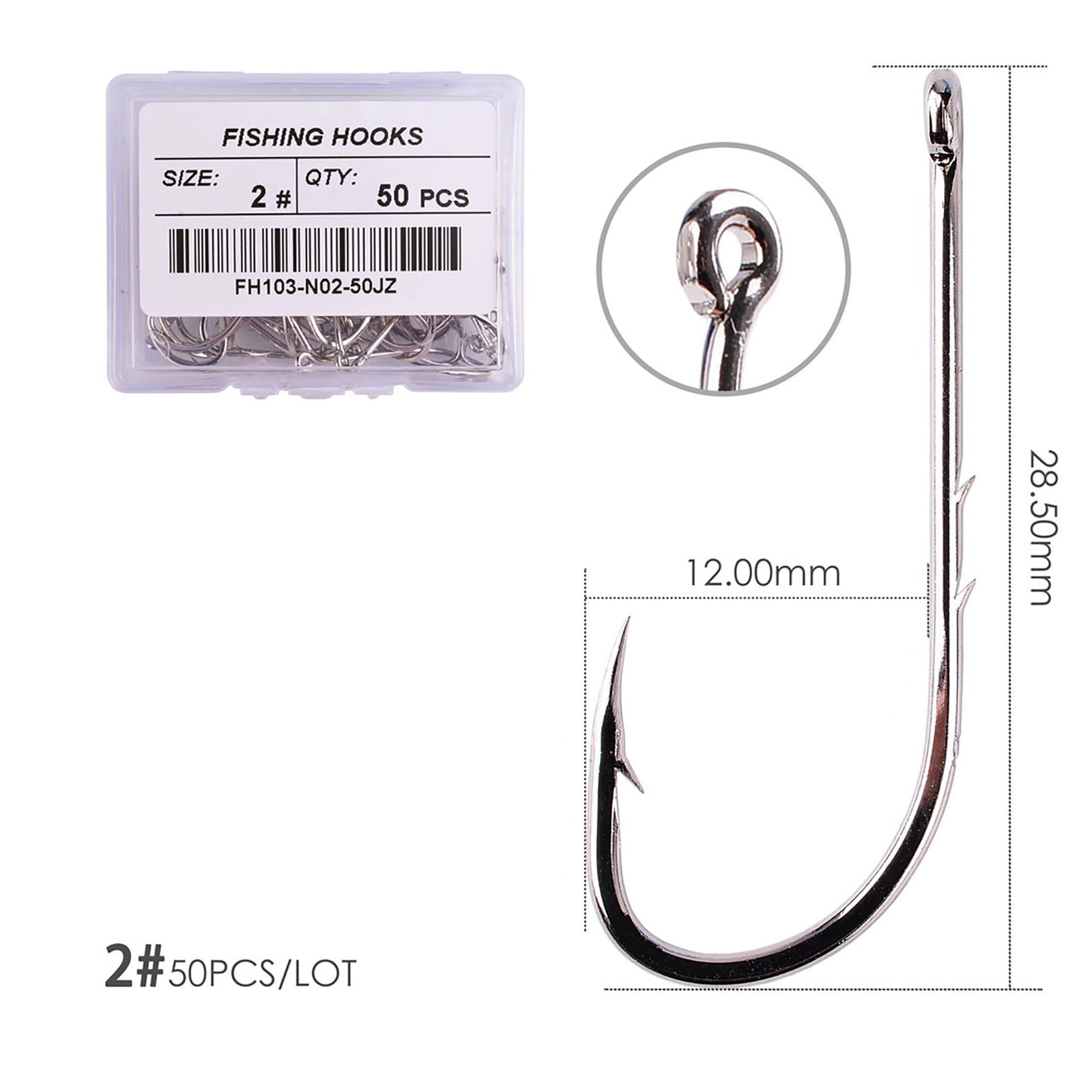 50pcs Long Shank Fishing Hook Straight Handle High Carbon Steel Sharp ...